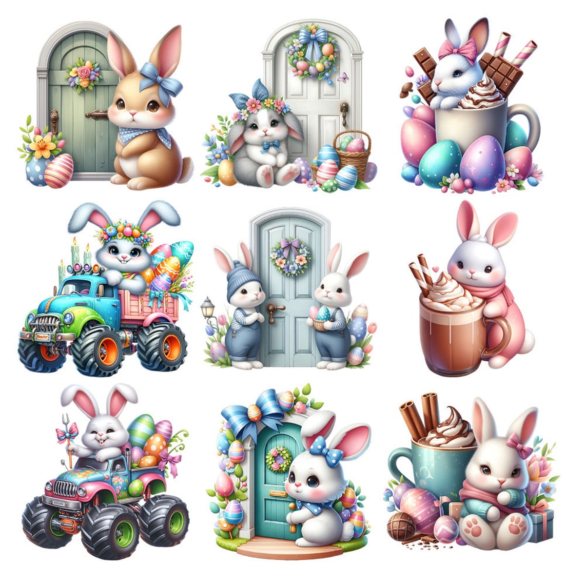 Easter Bunny Retro Clipart PNG, Easter Eggs Clipart, Spring Bunnies ...