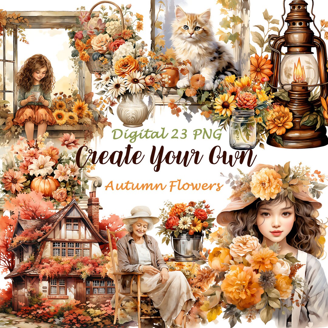 AUTUMN Garden Watercolor Clipart Bundle, Autumn Flowers Store Clipart ...