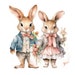 Retro Watercolor Bunnies PNG, Cute Bunny Couple Wedding Clipart, Easter ...
