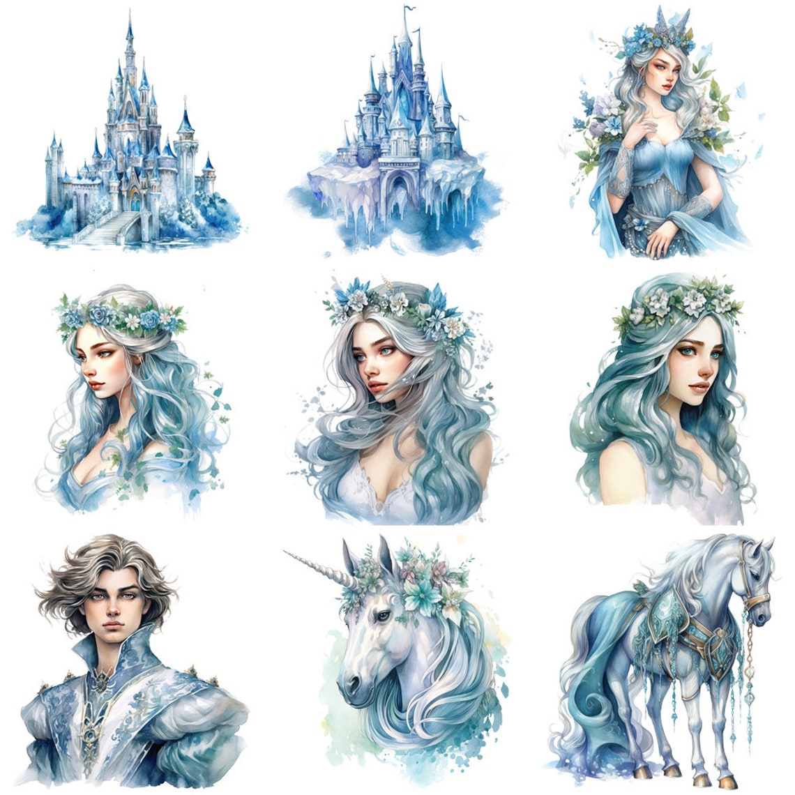 Snow Queen Castle Watercolor Clipart, the Game of Power PNG, Magic ...