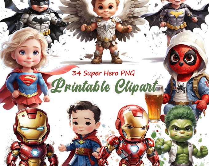 Superhero Clipart Bundle, Comic Characters, Watercolor Superheroes ...