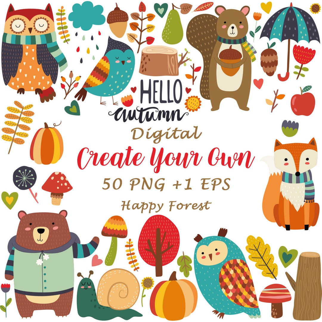 Autumn Animals Clipart PNG, Fall Illustration, Commercial Use (digital ...