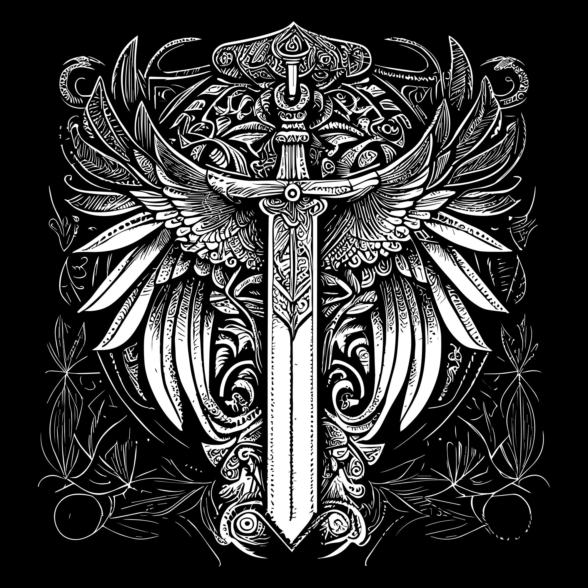 King Sword Clipart, Vine Angel Wings PNG, Mandala Vector Art, Black ...