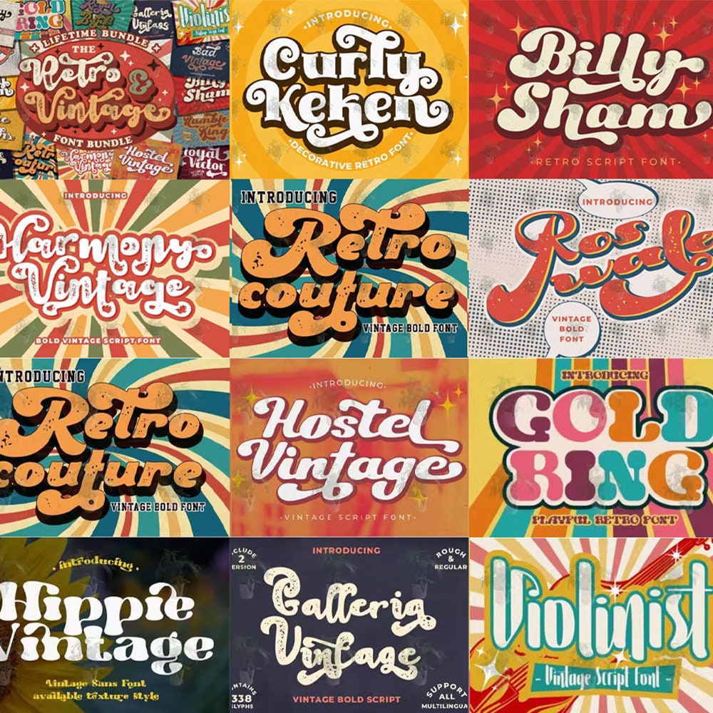 Modern Retro Font Bundle Best Collection, Vintage and Tattoo Font, Old ...