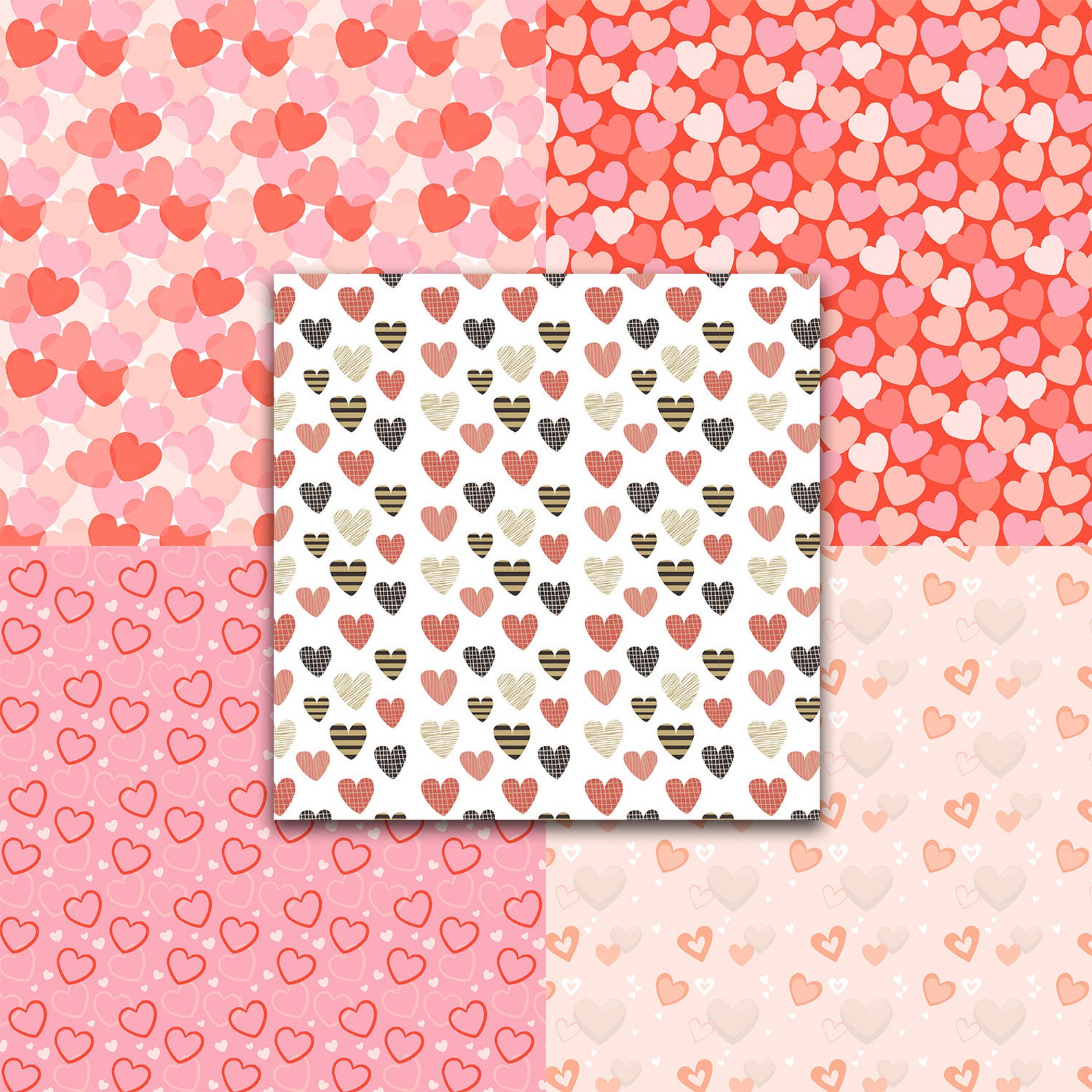 Valentine's Day Pink Heart Patterns, Scrapbook Paper (digital Download ...