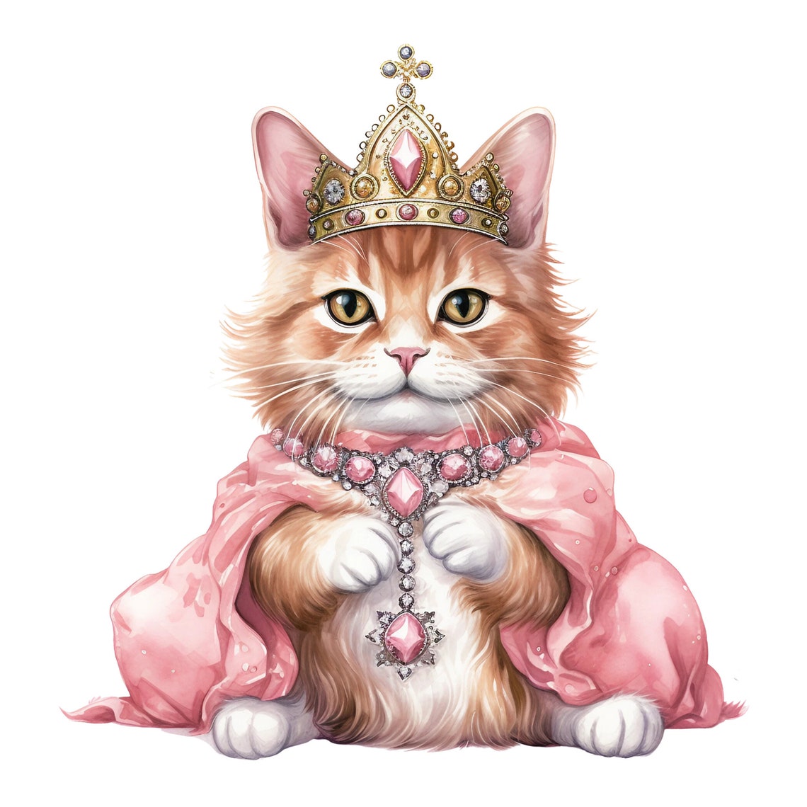 Watercolor Gorgeous Royal King Cats Clipart, Princess Cat Clip Art ...