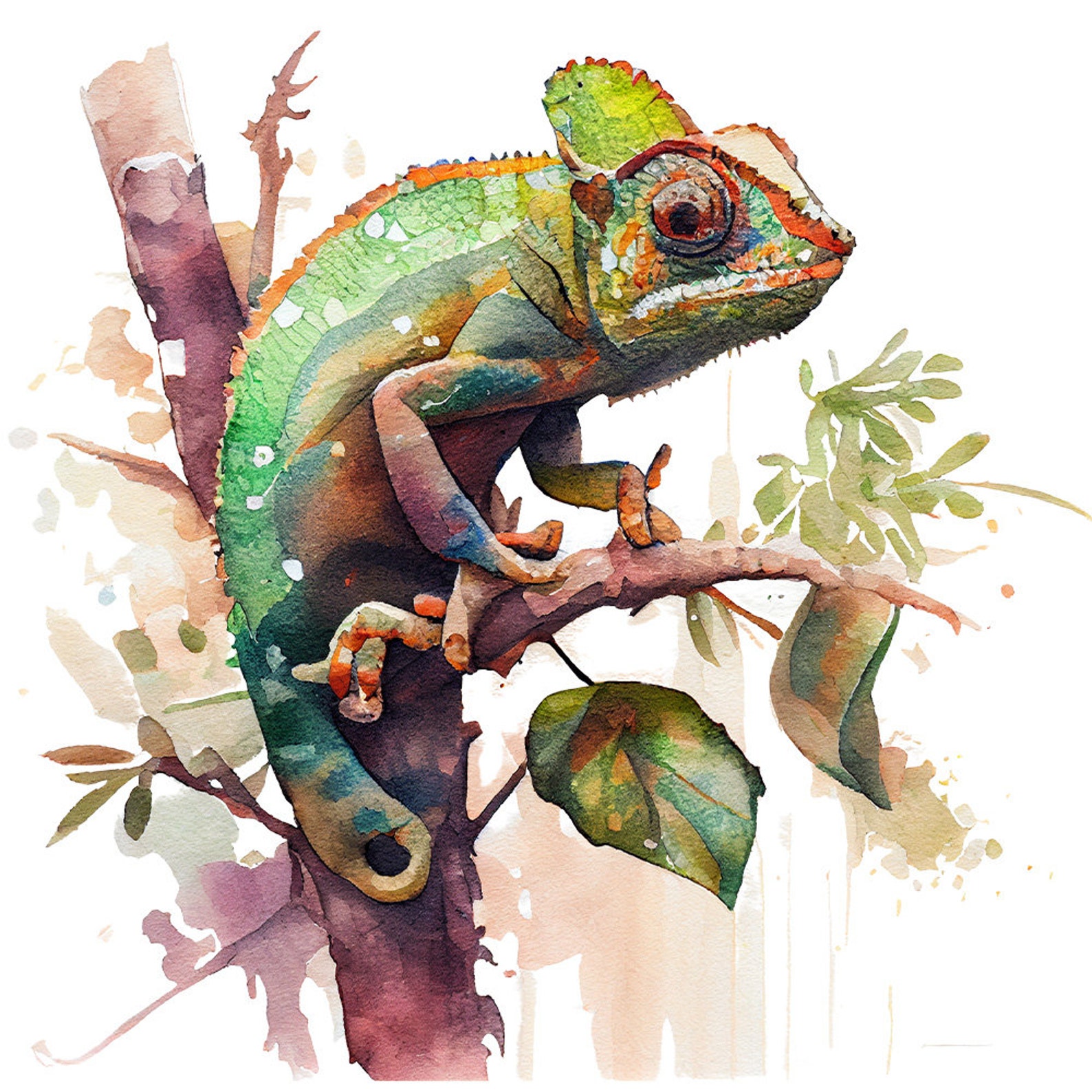 Watercolor Chameleons Clipart, Tropical Reptiles Pngs (digital Download ...