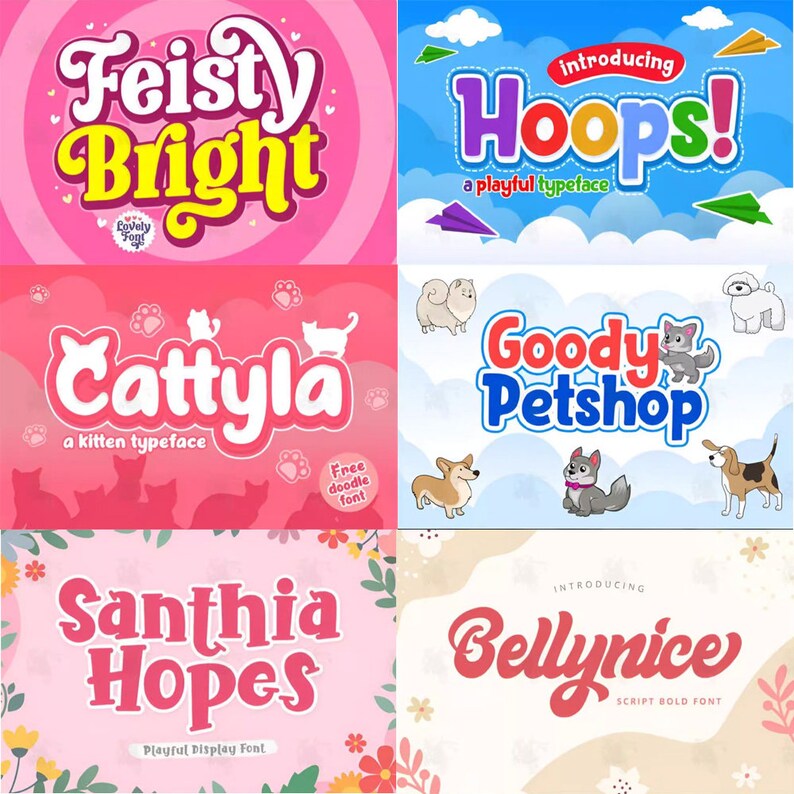 Cute Cartoon Font Bundle Best Collection, American Retro English Font ...