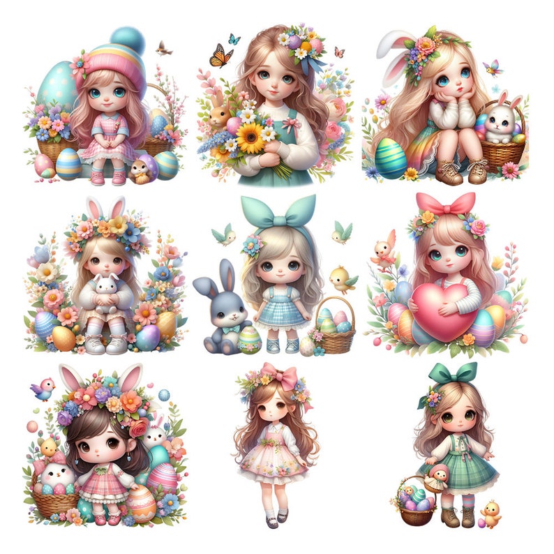 Easter Baby Girls Clipart PNG, Watercolor Easter Clipart, Cute Baby ...