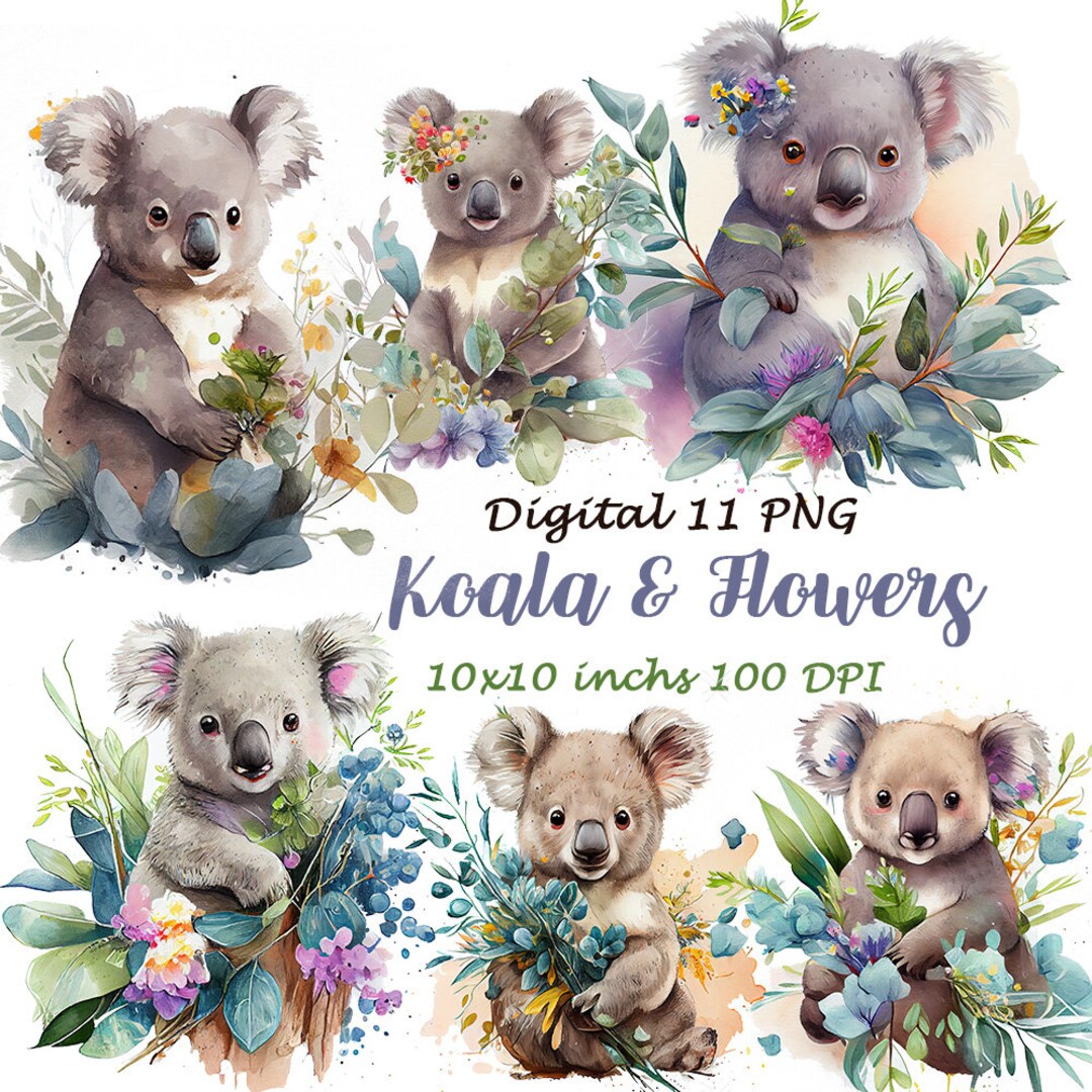 Watercolor Koala Clipart, Koala PNG, Cute Koalas Bear Clipart, Animal ...