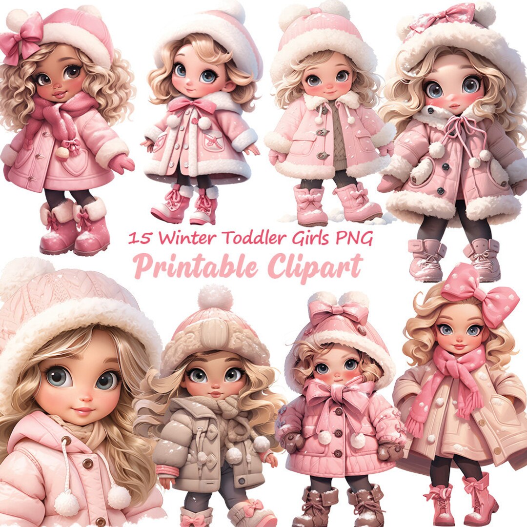 Winter Babygirls Watercolor Clipart, Pink Warm Coat Fashion PNG ...