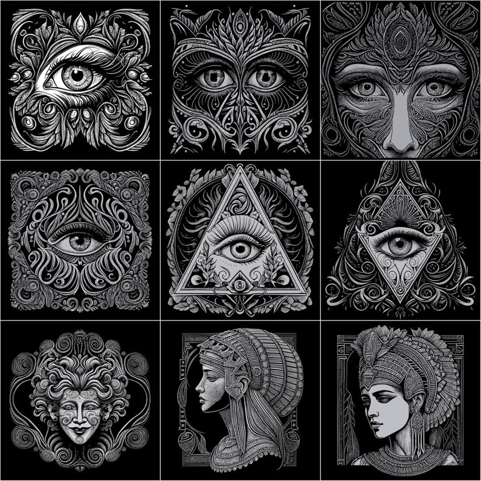 Magic Eyes Clipart, Woodcut Style, Princess Vector Art (digital ...