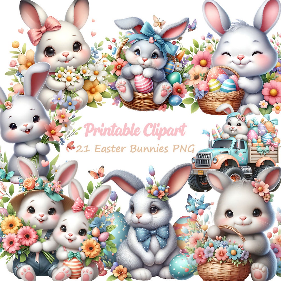 Easter Bunny Watercolor Clipart PNG, Easter Eggs Clipart, Cute Bunnies ...