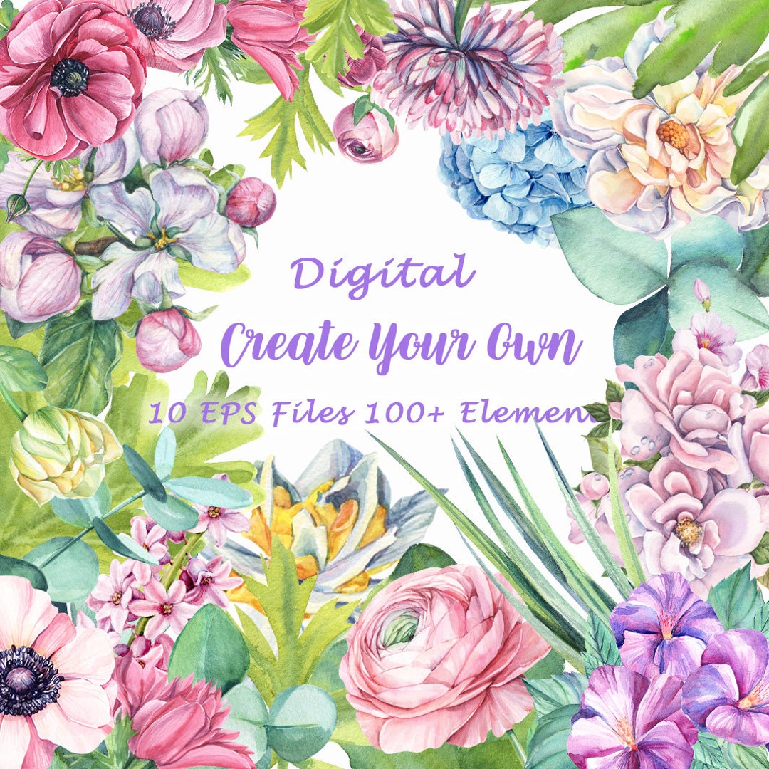 10 EPS Files Createable Hand Drow EPS Flowers, Wild Floral Bouquets ...