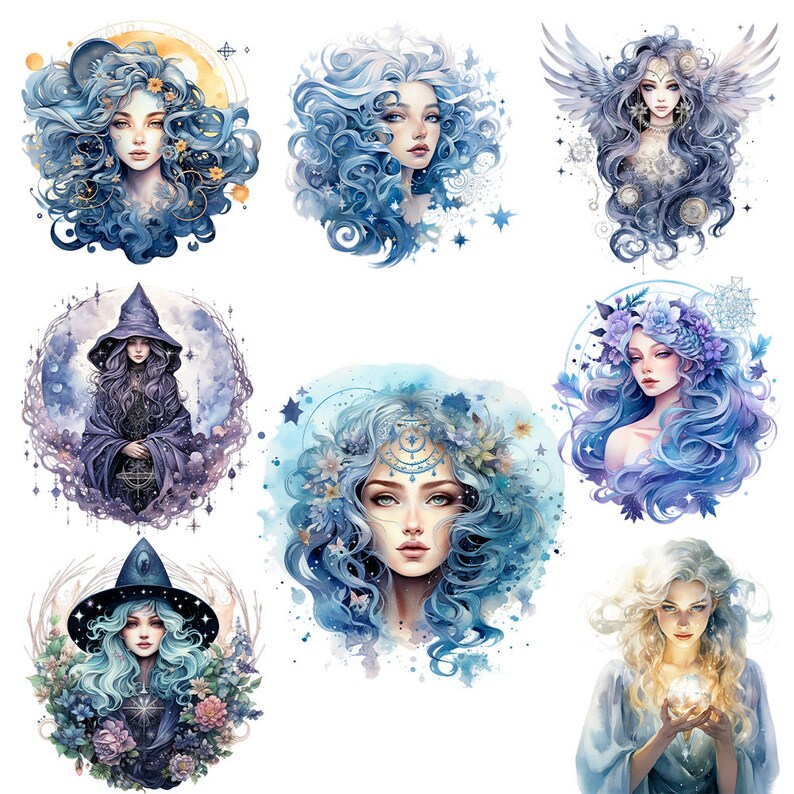 Witch Watercolor Clipart, Digital Planner Stickers, Magical Clipart ...