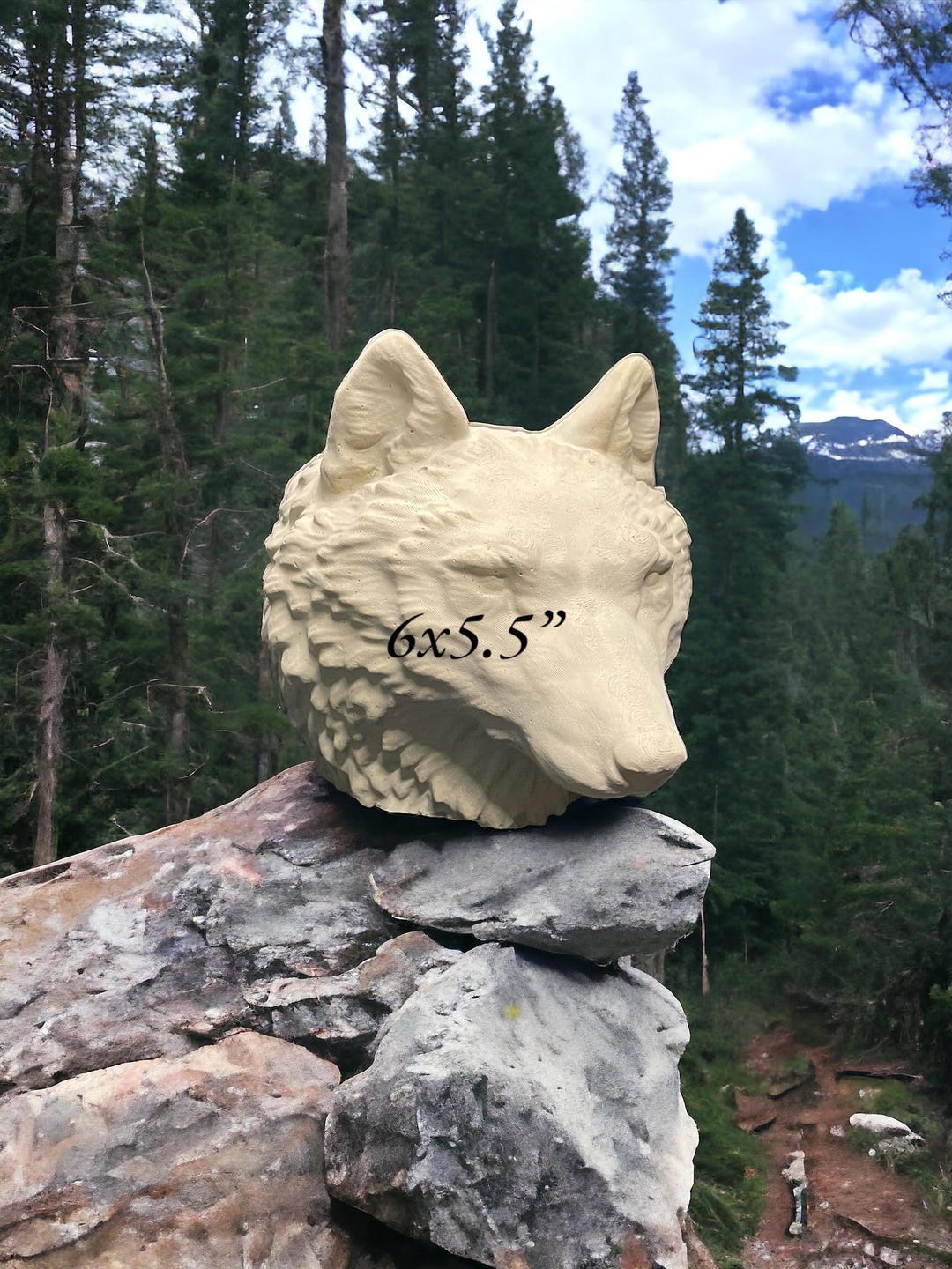 Wolf Head Bust - Concrete Statuary Decor - Lawn & Garden Art - Outdoor ...
