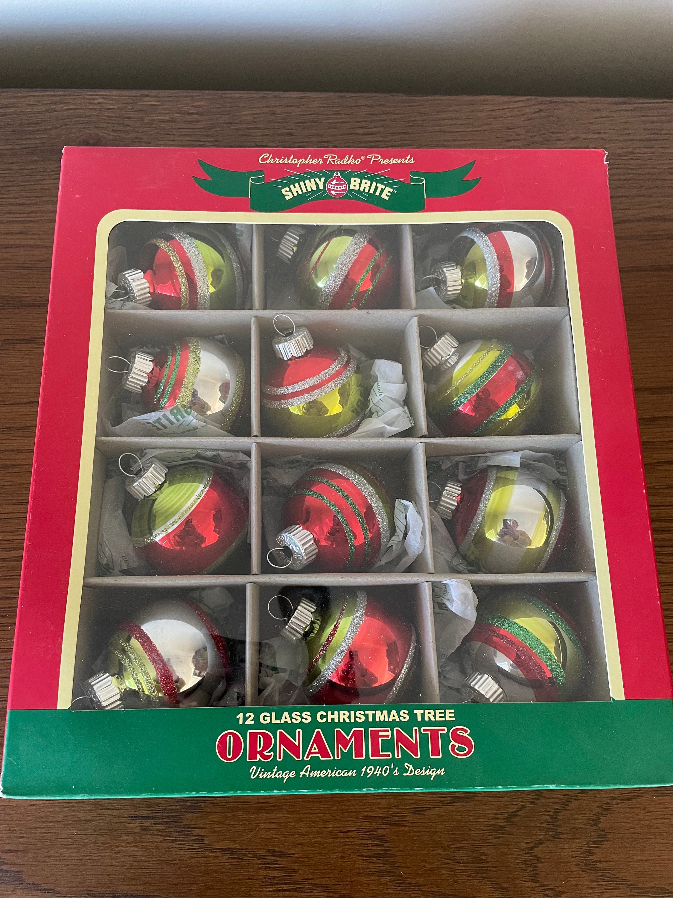 Shiny Brite Christopher Radko 12 Mini Glass Glitter Christmas Ornaments ...