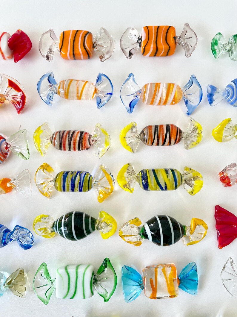 Vintage Murano Glass Wrapped Candy Set of 38 Pieces Murano Glass Candy Holiday Decorations Multi ...