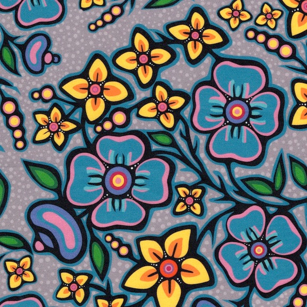 Jackie Traverse Ojibway Florals Cotton 60" Wide- First Nations Fabric ...