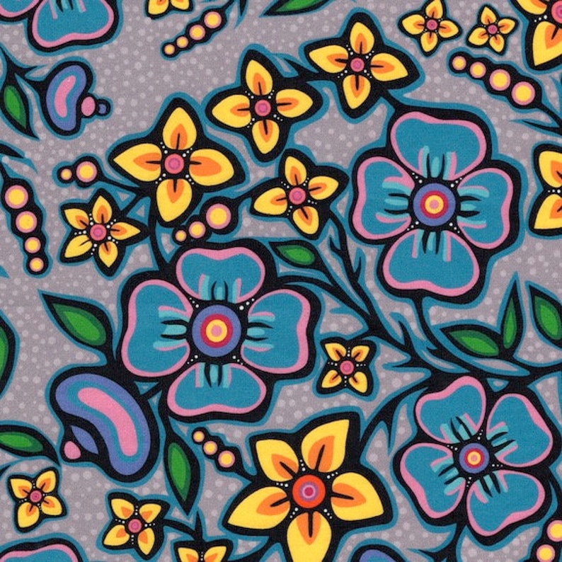 Jackie Traverse Ojibway Florals Cotton 60" Wide- First Nations Fabric ...