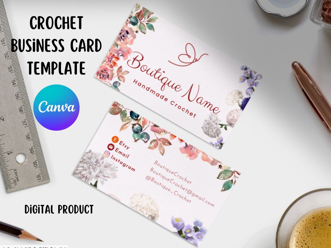 Editable CROCHETING Business Card Template, DIY Floral Business Card ...