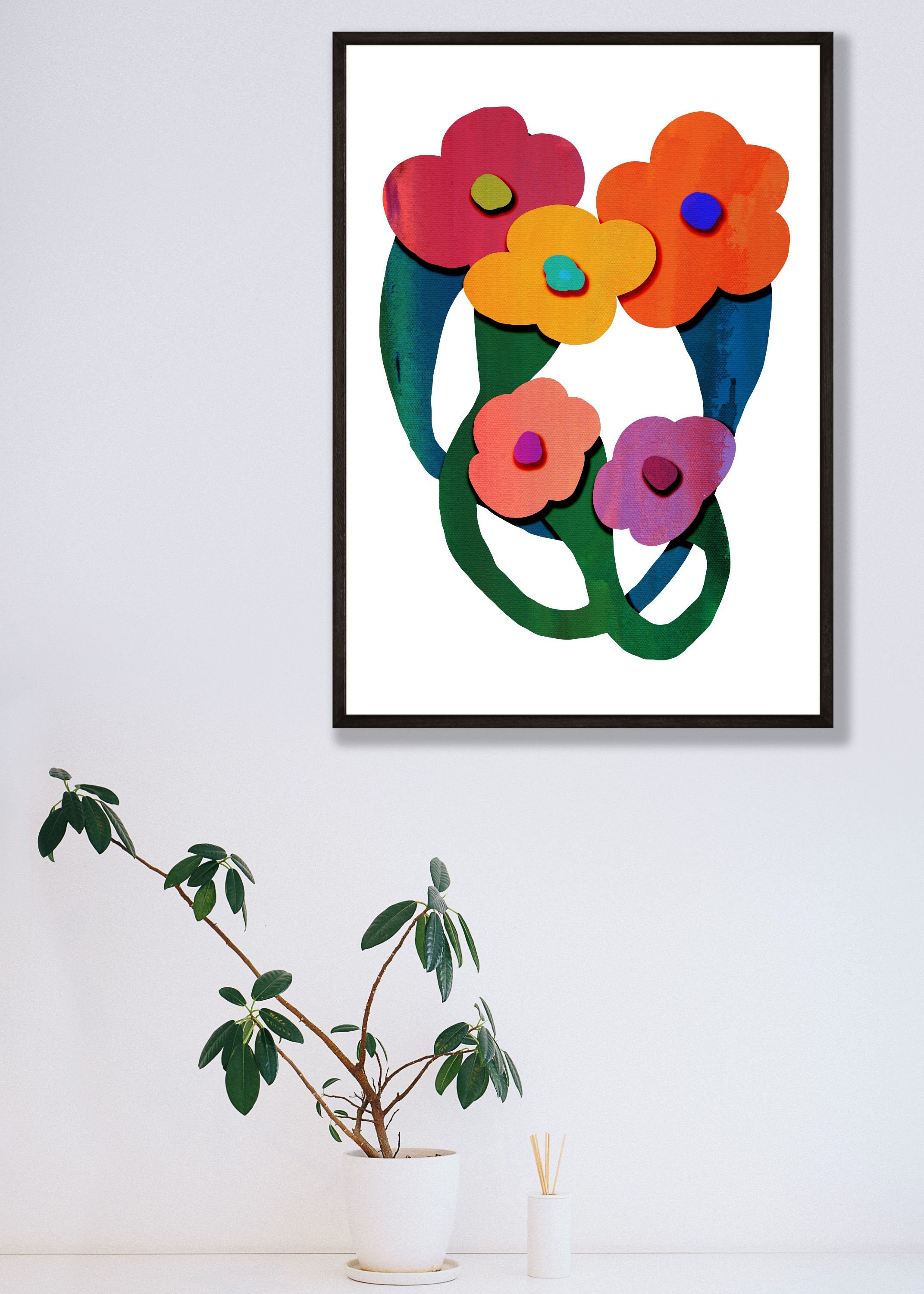 Set of 3 Colorful Bold Art Handmade Colorful Collage Digital Wall Art ...
