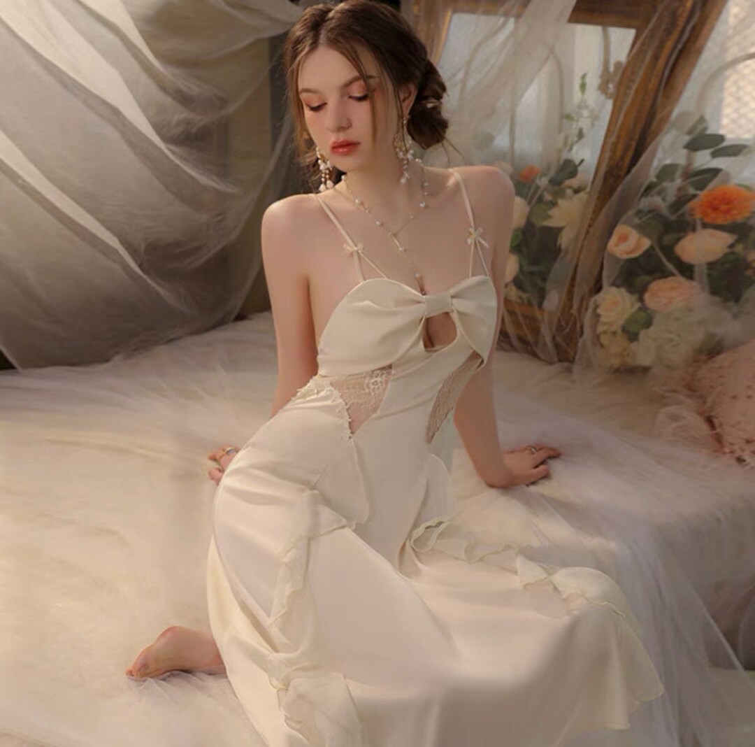 Exquisite Satin Lingerie Set Nightgownembroiderylong Etsy