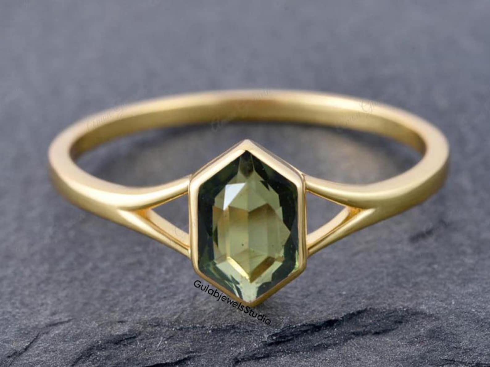 Handmade Hexagon Cut Moldavite Ring, Sterling Silver, Meteorite Jewelry ...