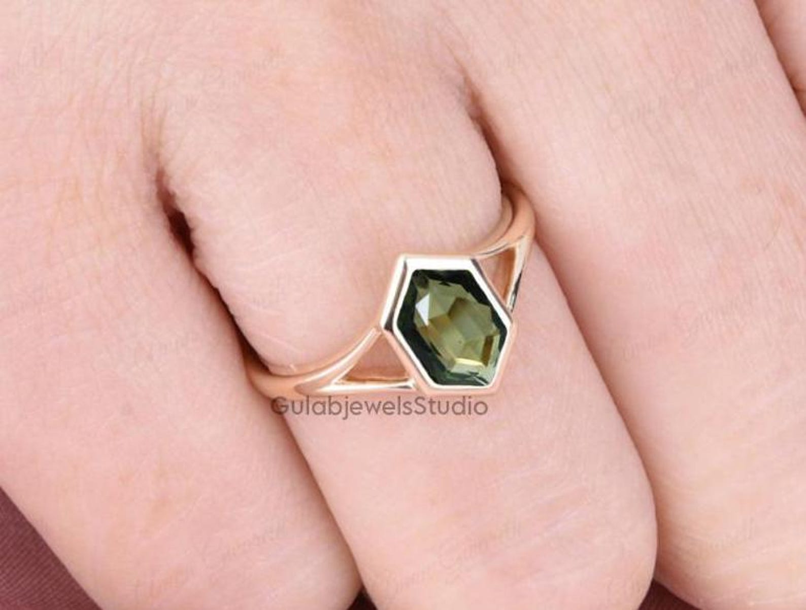 Handmade Hexagon Cut Moldavite Ring, Sterling Silver, Meteorite Jewelry ...