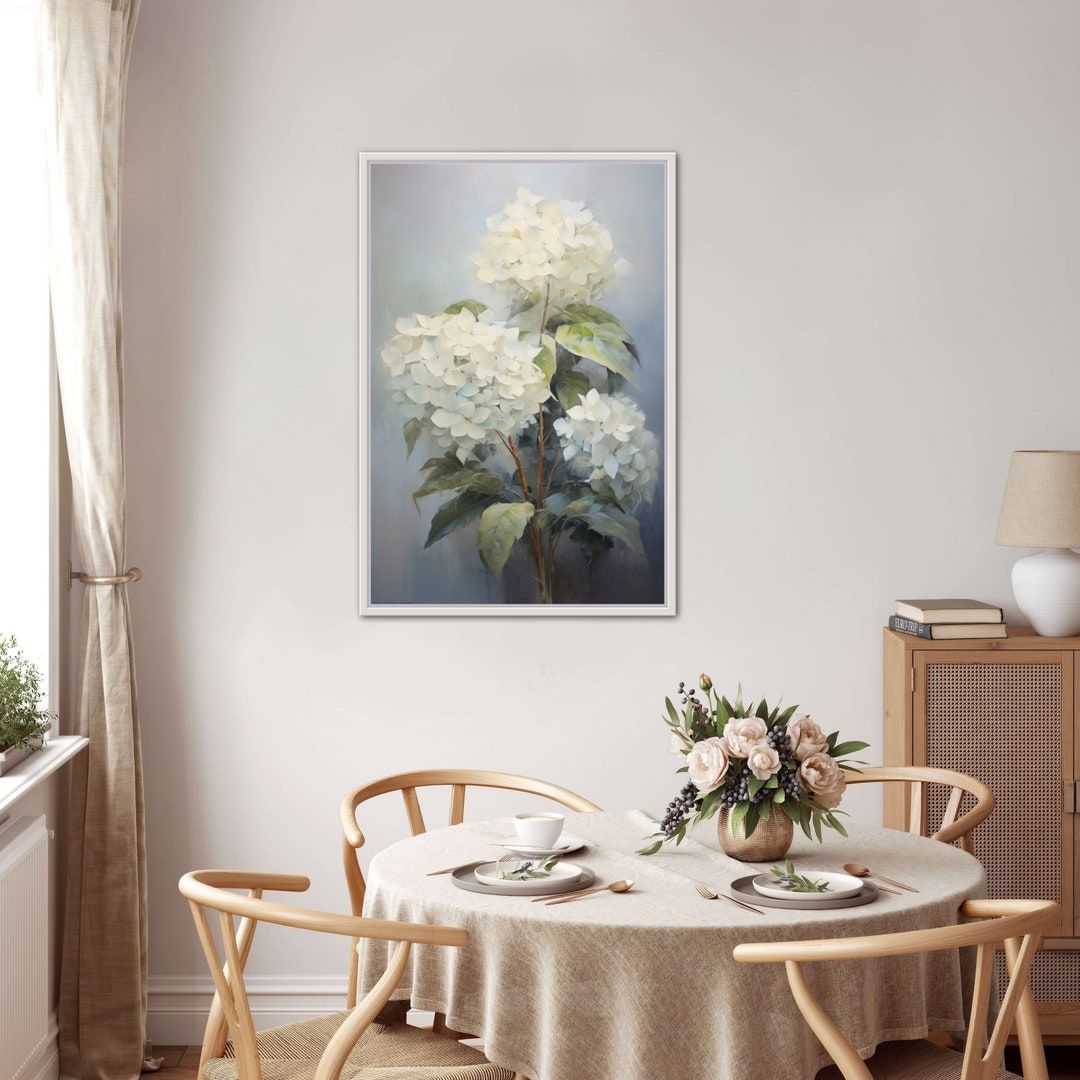 Hydrangea Flower Print, White Hydrangea Oil Painting Print, Flower Art ...