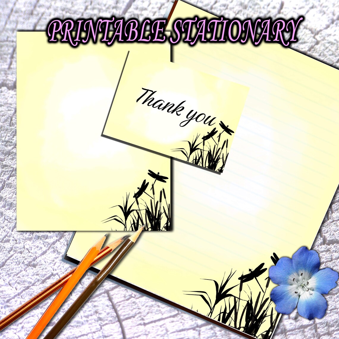 Dragonflies Printable Stationery Instant Download 300 DPI - Etsy