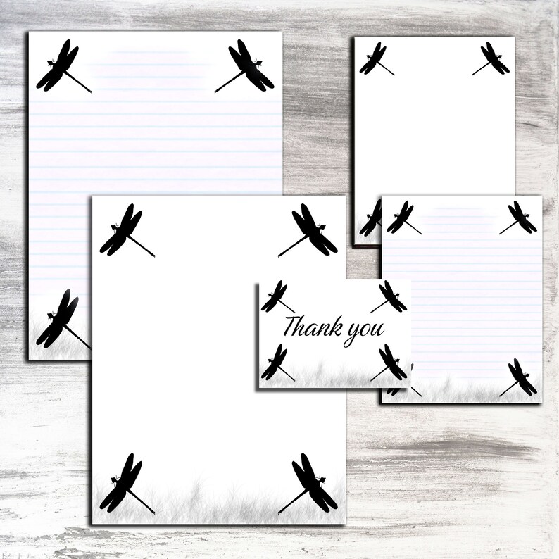 Four Dragonflies Printable Stationery Instant Download 300 DPI PDF ...