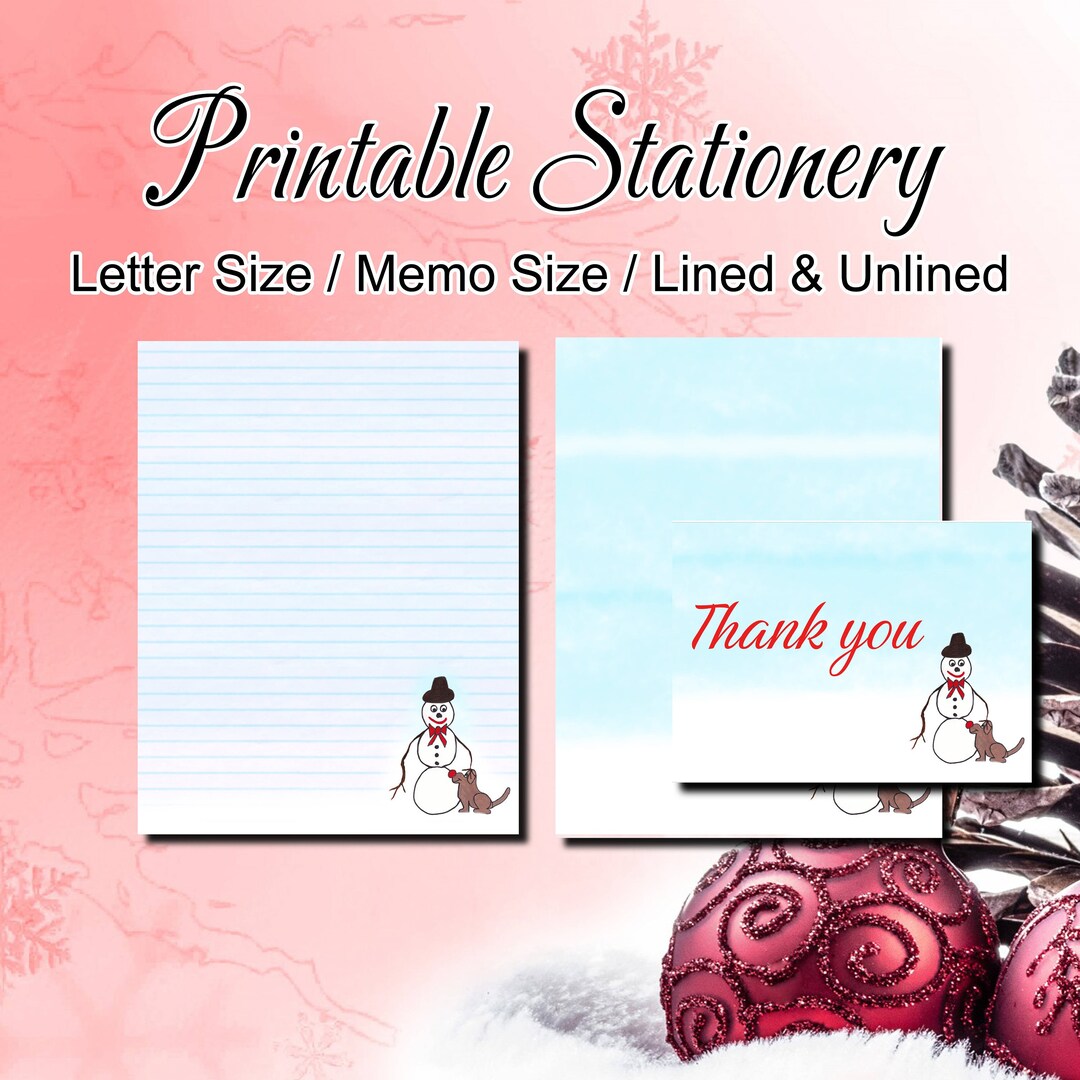 Christmas Snowman and Dog Printable Stationery Multiple Sizes 300 DPI ...