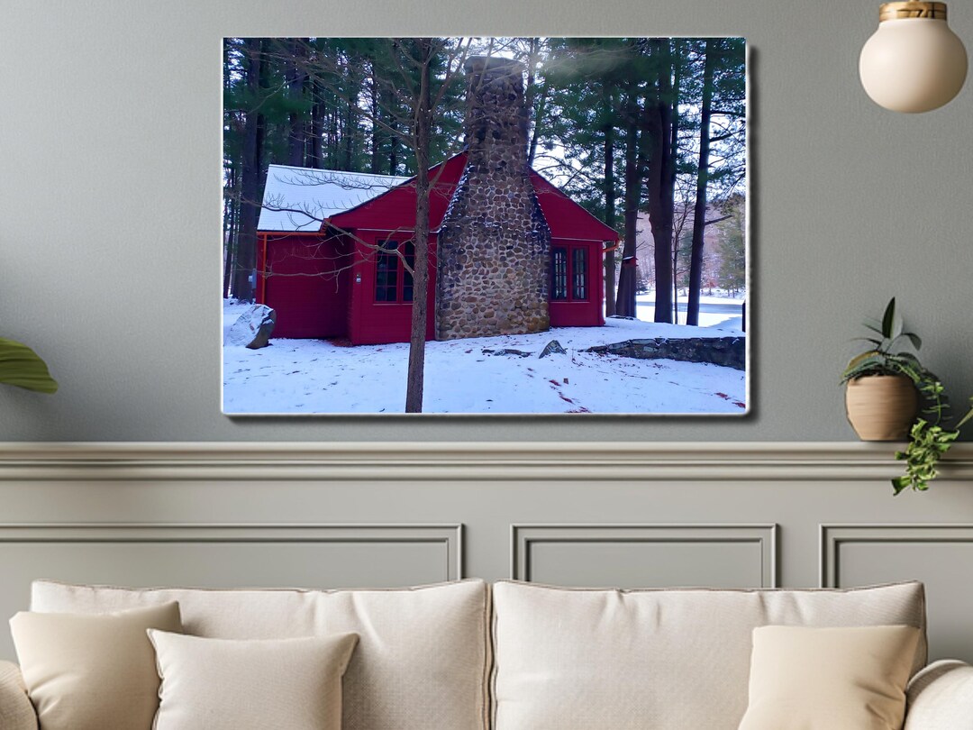 Rustic Old Red Cabin Canvas Wall Art, New England Winter Decor, Rustic ...