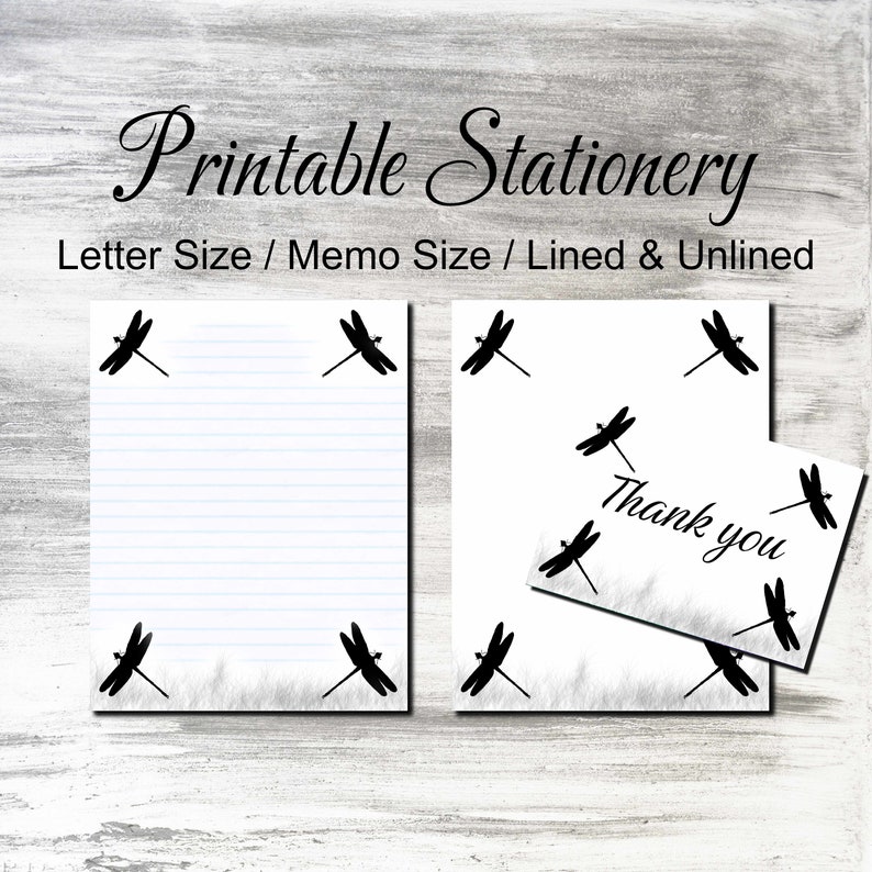 Four Dragonflies Printable Stationery Instant Download 300 DPI PDF ...