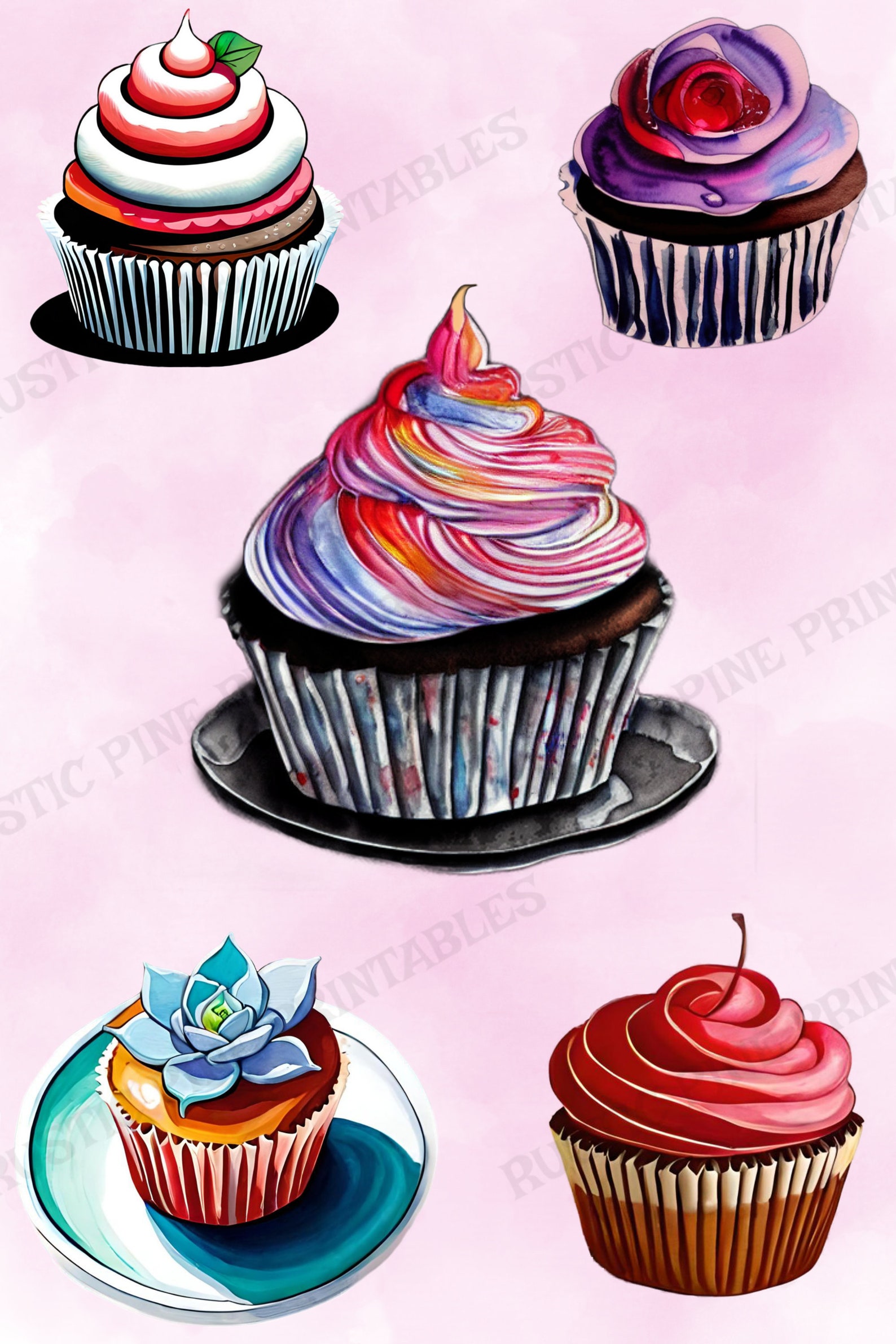 Cupcake Clip Art Watercolor Clipart Bundle Digital Prints Planner ...