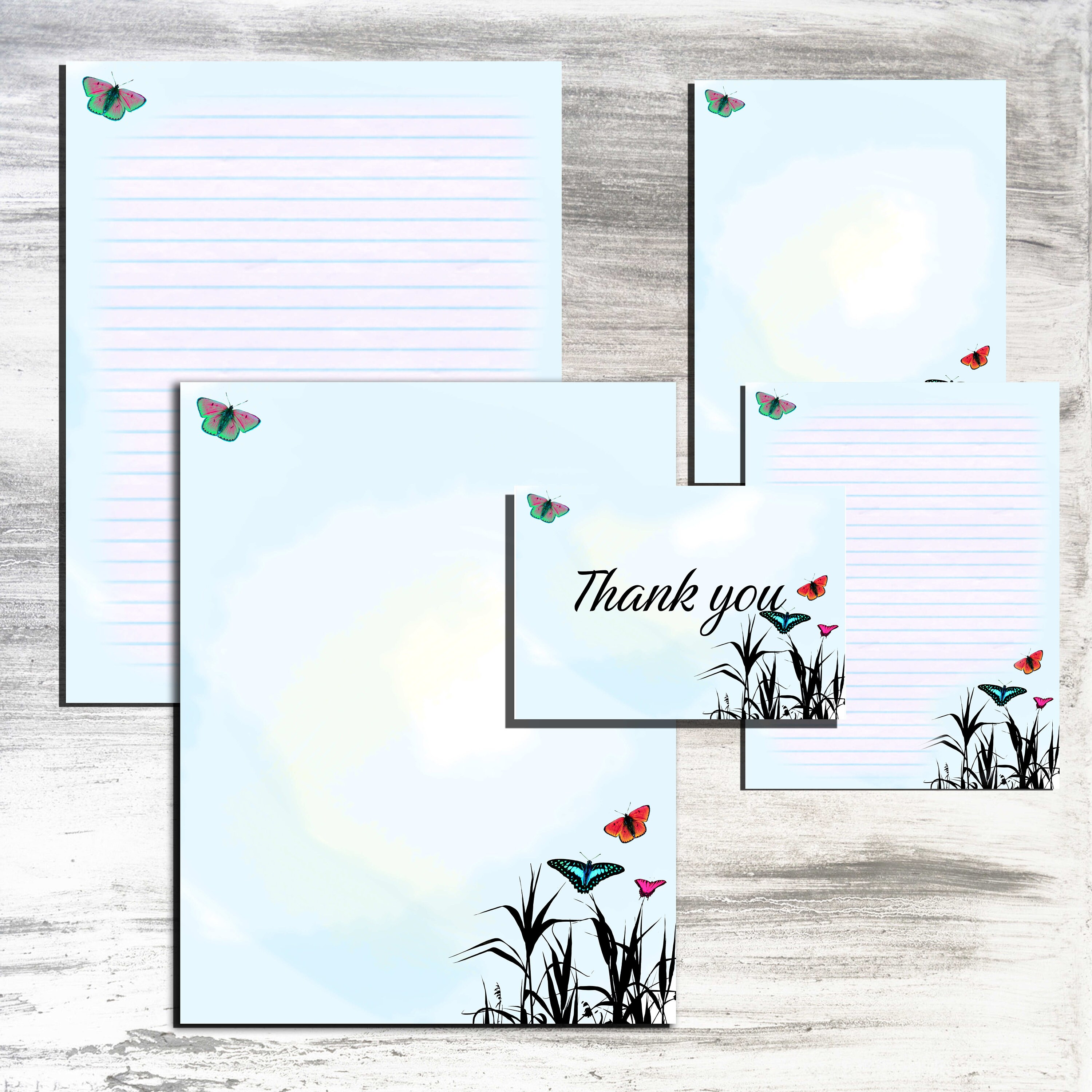 Colorful Butterflies Printable Stationery Instant Download 300 DPI PDF ...
