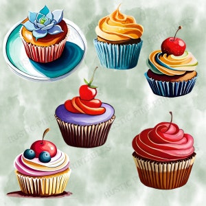 Cupcake Clip Art Watercolor Clipart Bundle Digital Prints Planner ...