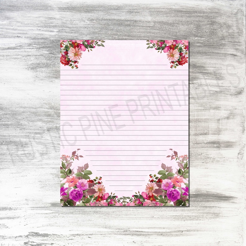 Printable Stationary Paper Digital Download Pink Floral Stationary ...
