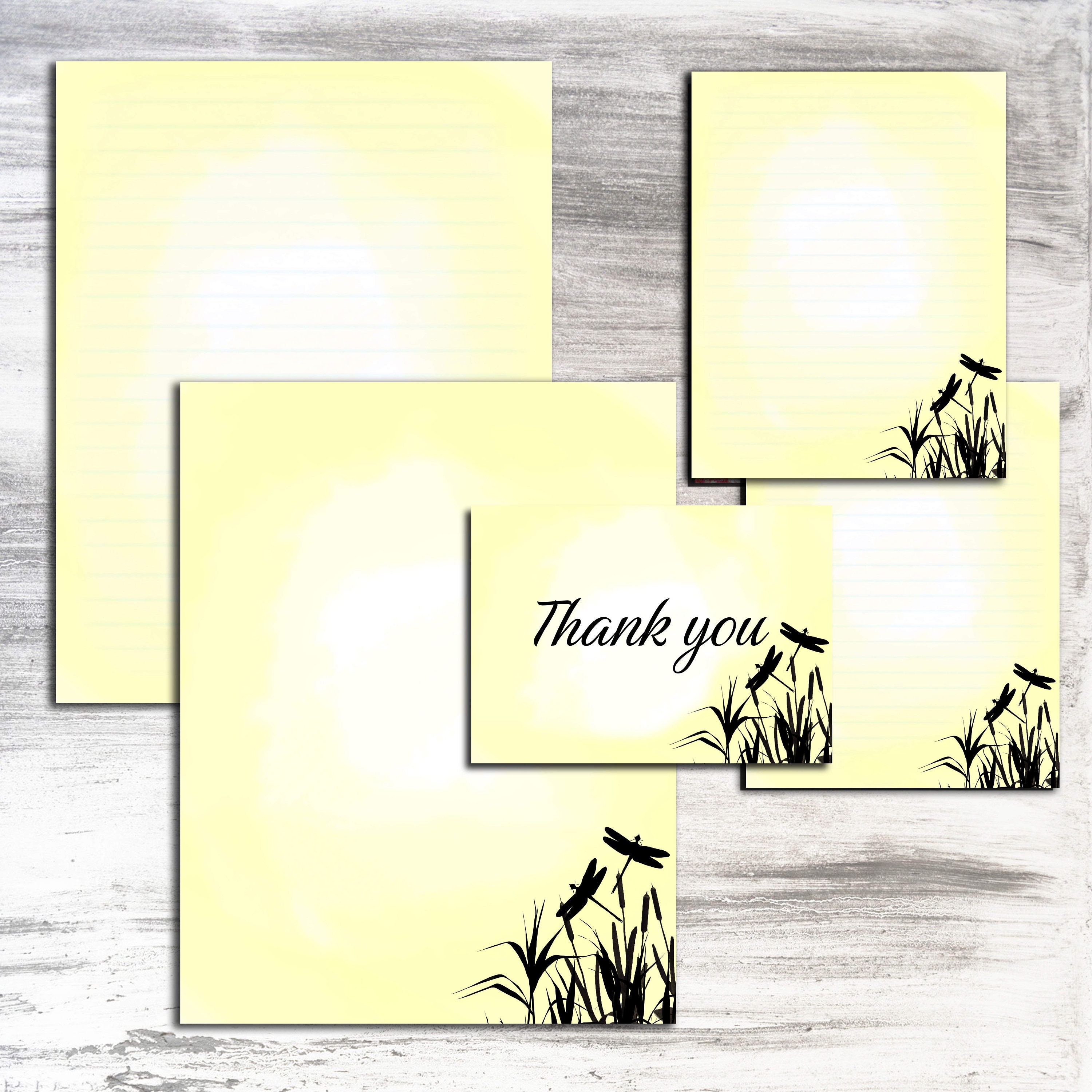 Dragonflies Printable Stationery Instant Download 300 DPI PDF Stationary Template Set With Thank ...