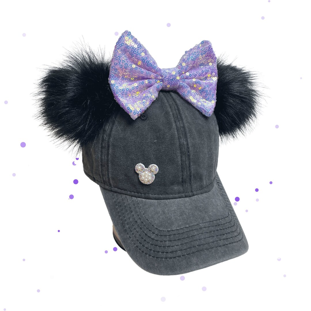 Custom Mouse Hat With Ears for Women custom Basic Black Distressed ...