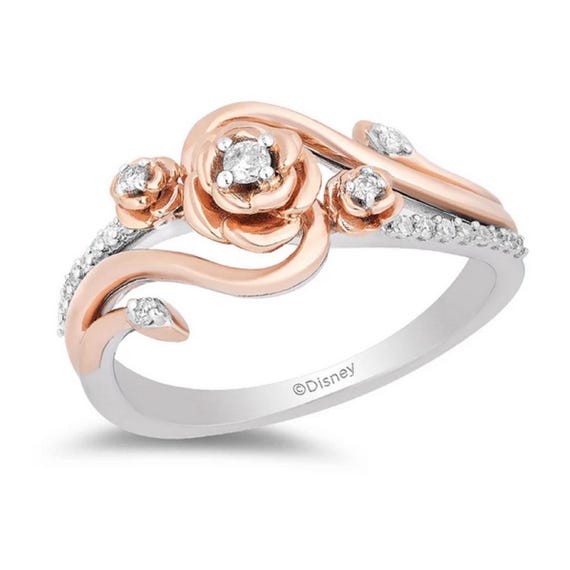 Enchanted Disney Fine Jewelry 14K Rose Gold Over Sterling Silver With 1 6 CTTW Diamond Belle Rose Ring valentine Gift Ring Mother s Day Etsy