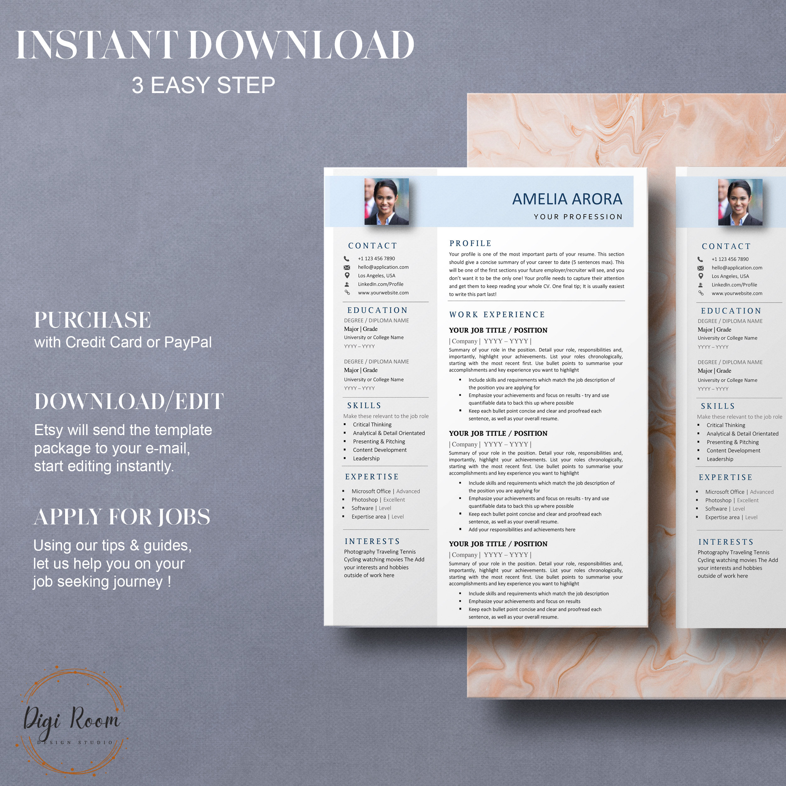 Modern Executive Resume Template Resume Template With Photo - Etsy