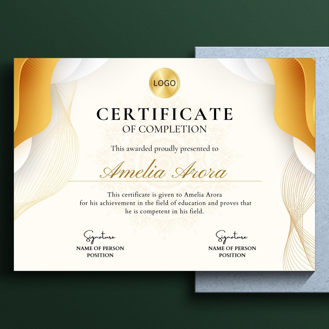 Certificate of Achievement Template, Editable Certificate of Completion ...