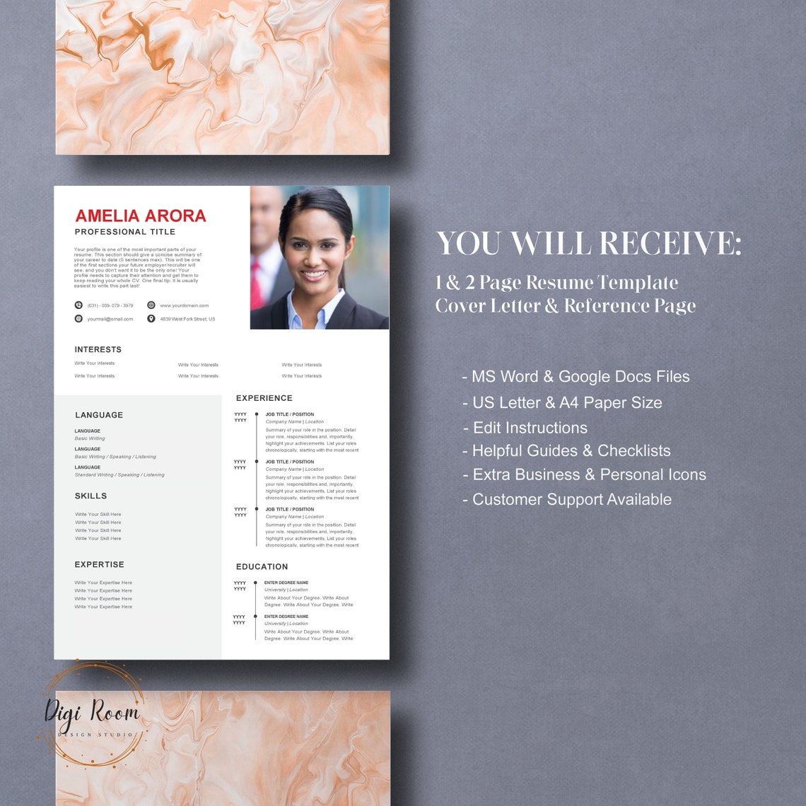 2 Page Resume Template Word. CV Template Professional, CV Design ...