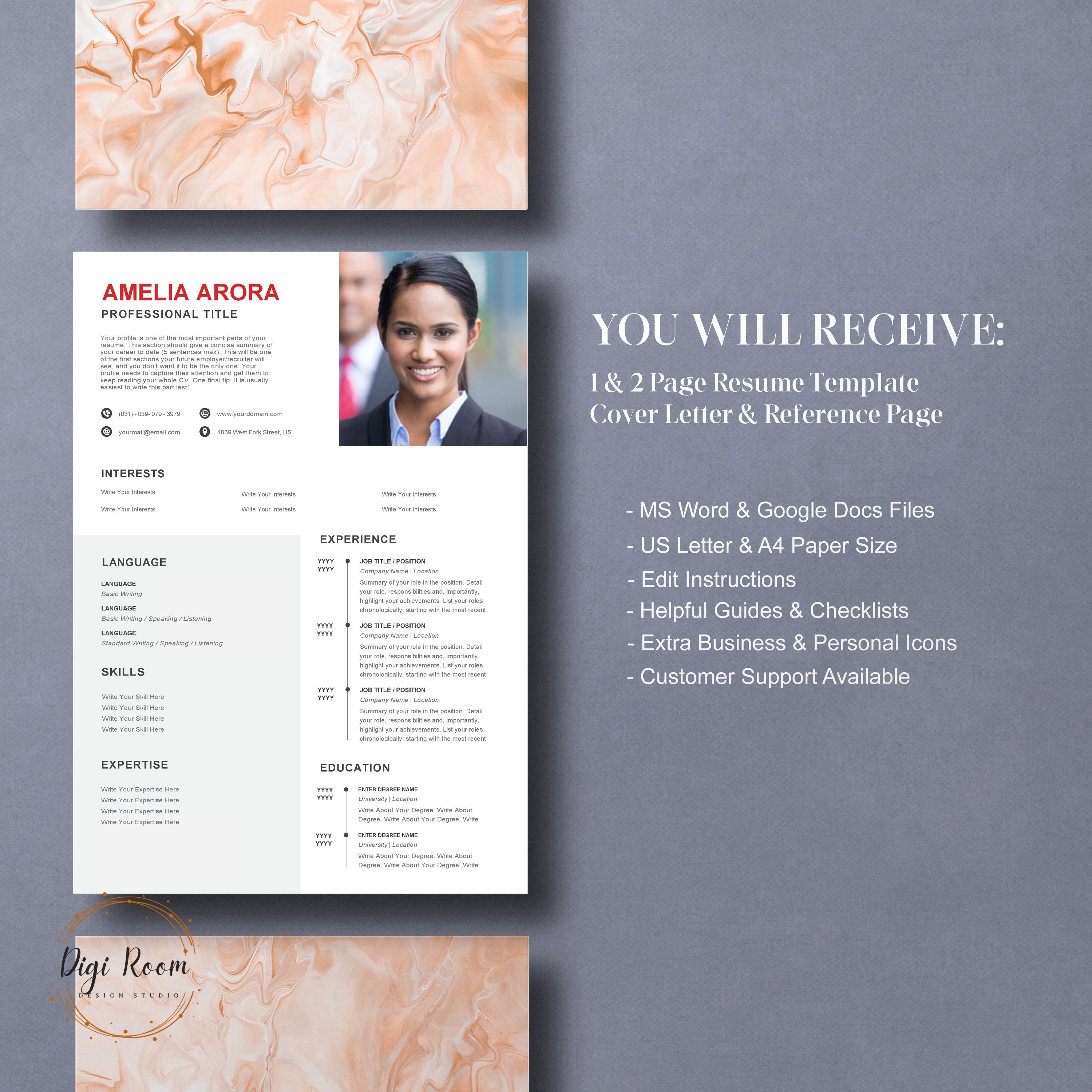 2 Page Resume Template Word. CV Template Professional, CV Design ...