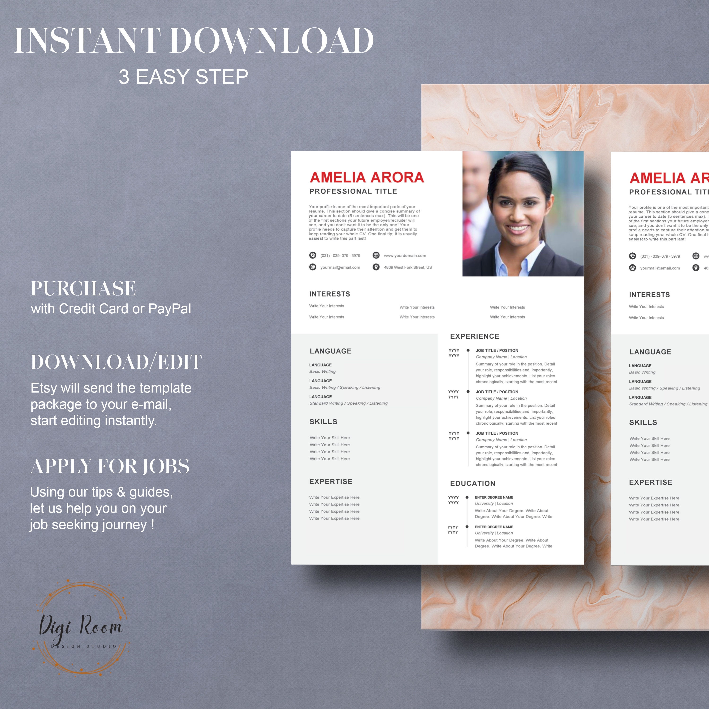 2 Page Resume Template Word. CV Template Professional, CV Design ...