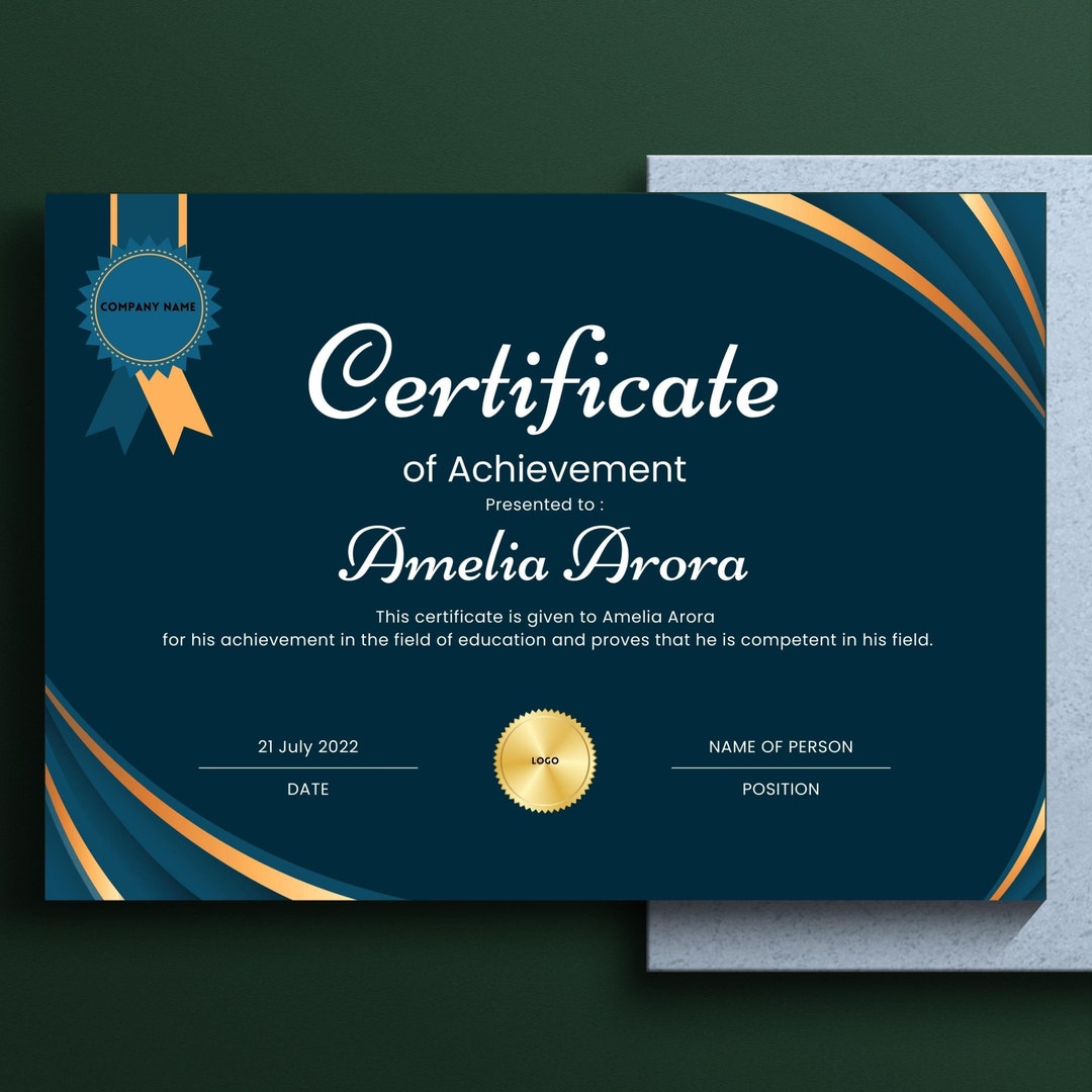 Certificate of Achievement, DIY Editable Canva Template & Printable ...