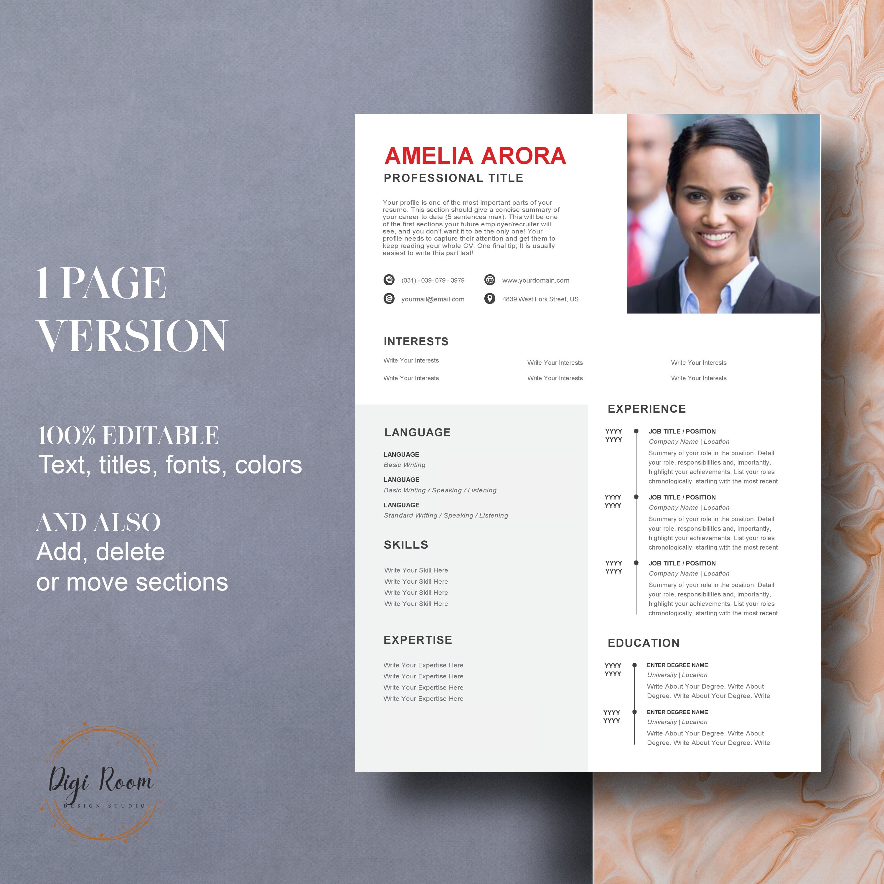 2 Page Resume Template Word. CV Template Professional, CV Design ...