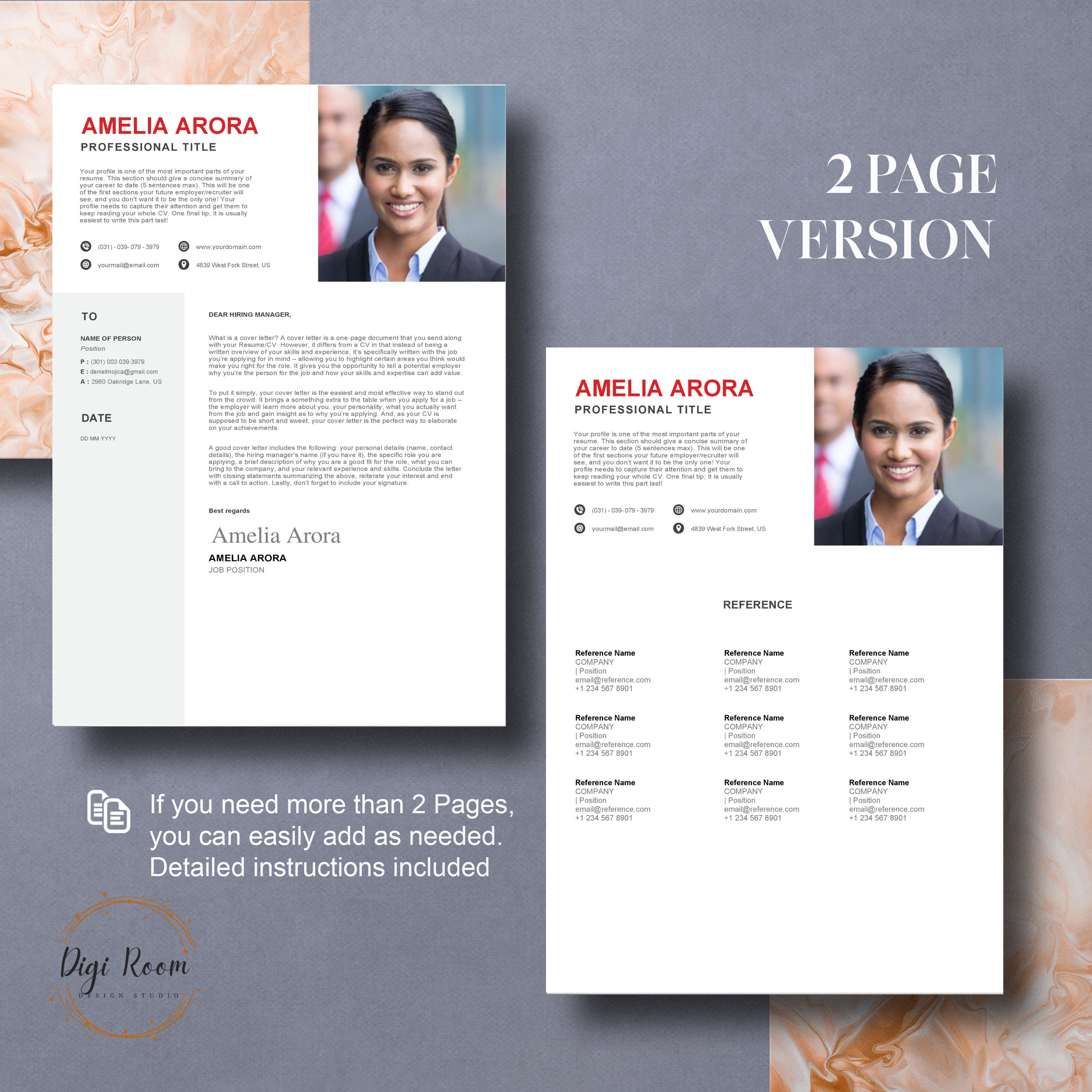 2 Page Resume Template Word. CV Template Professional, CV Design ...